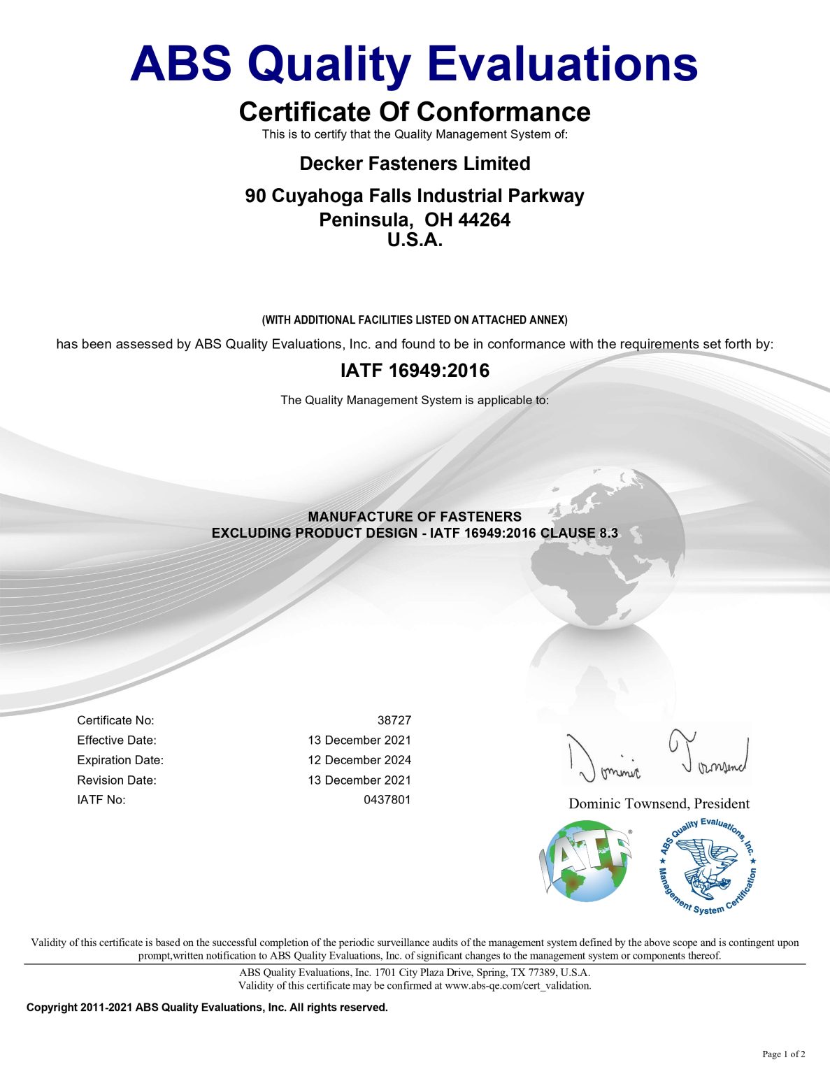 DFL IATF 16949-2016 – Decker